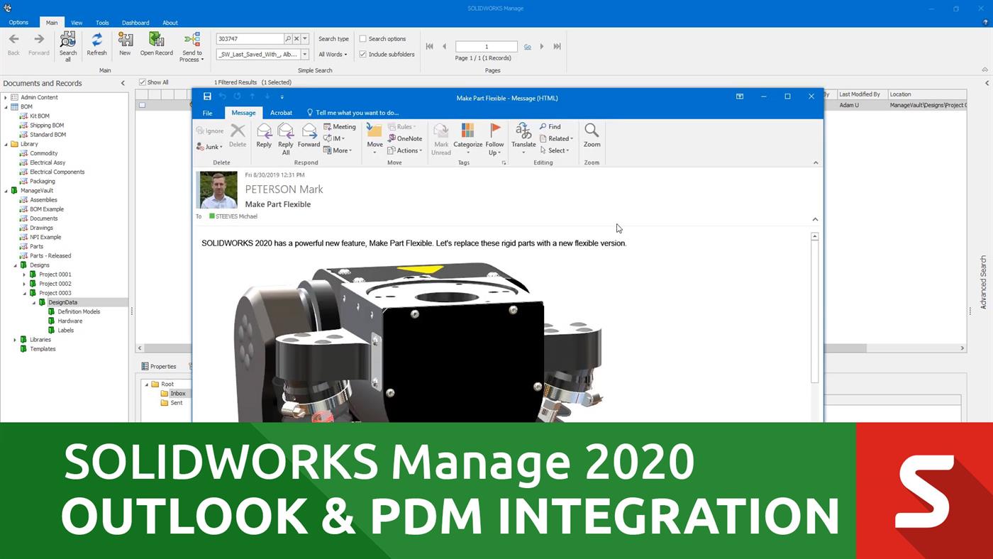 SOLIDWORKS Manage 2020 - Outlook and PDM Integration