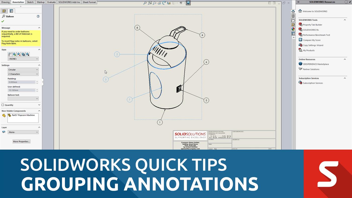 SOLIDWORKS Quick Tips - Grouping Annotations