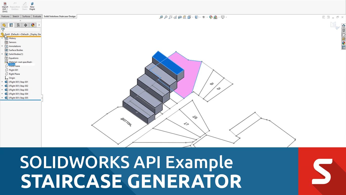 SOLIDWORKS API Example - 2D to 3D Staircase Generator