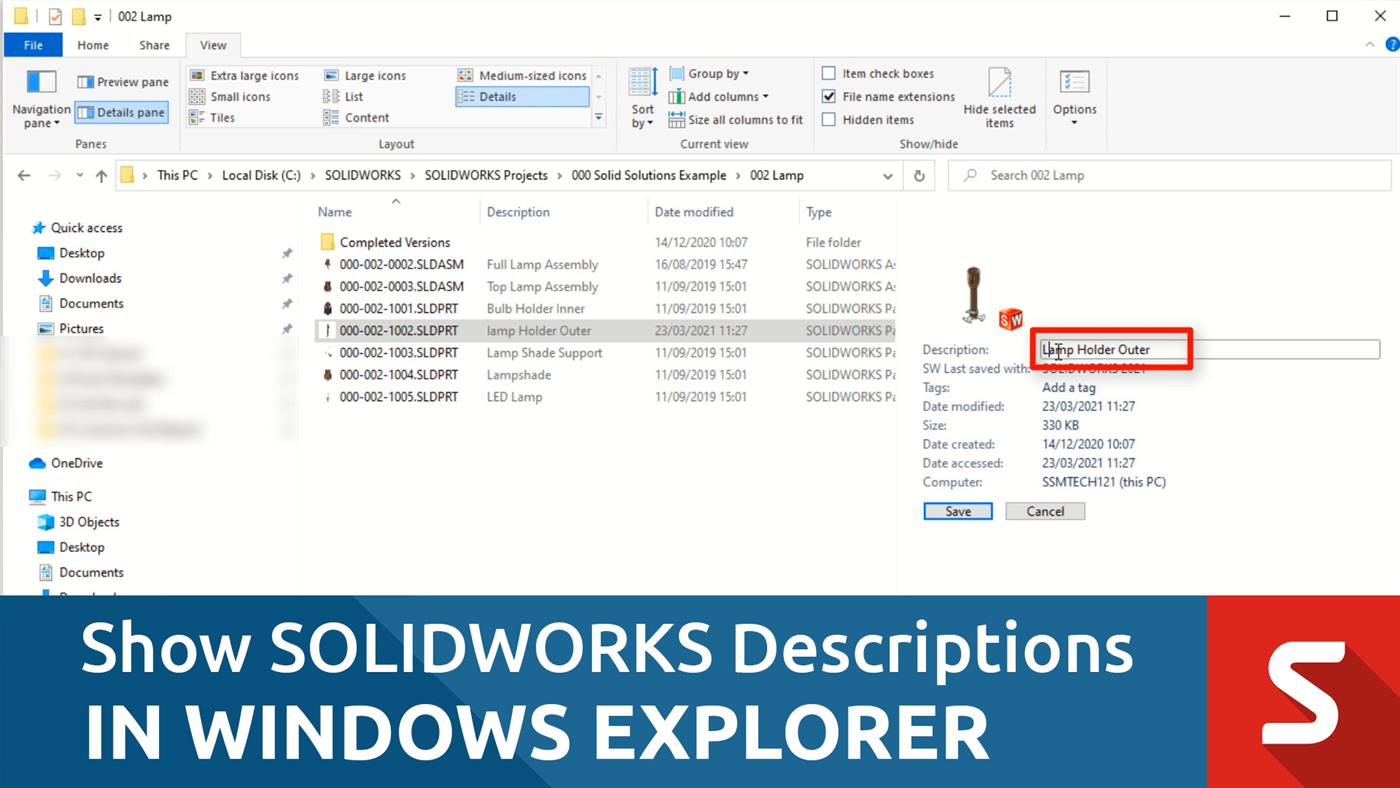 Show SOLIDWORKS Descriptions in Windows Explorer