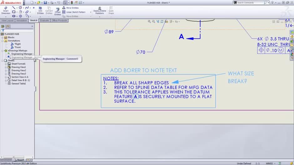 What's New in SolidWorks 2013 - eDrawings Markup in SolidWorks Drawing