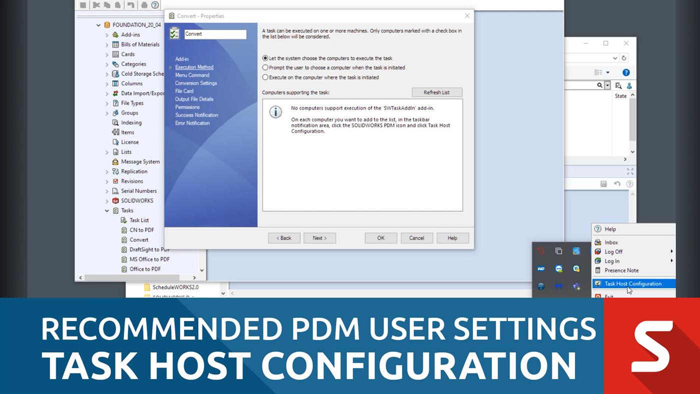 Recommended PDM User Settings -Task Host Configuration