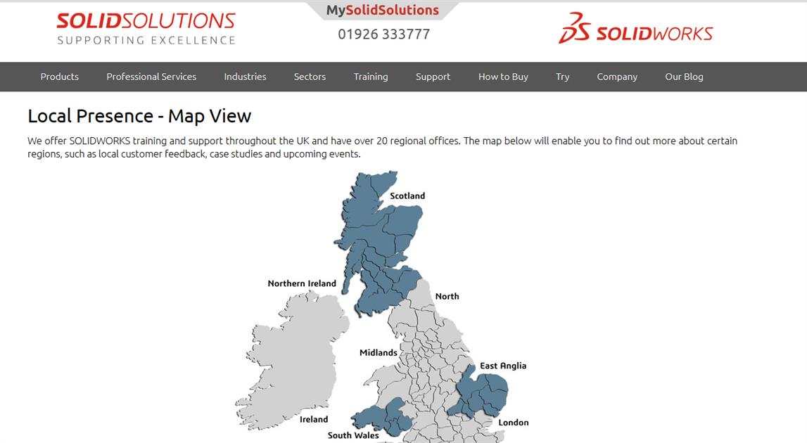 Local SolidWorks Presence - Map View | Solid Solutions