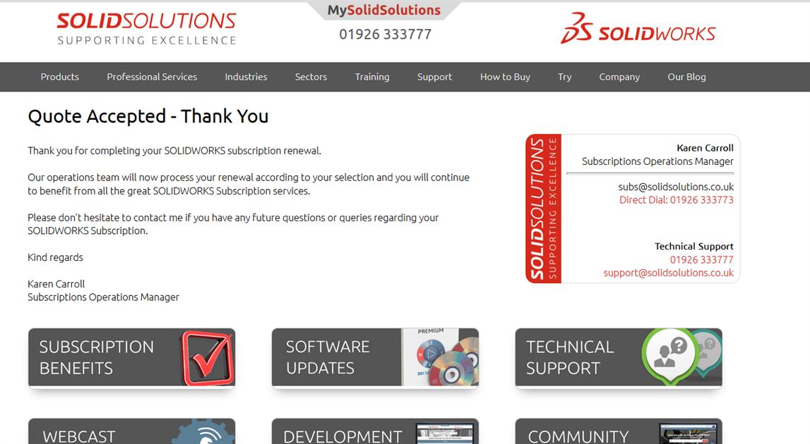 Solidworks Subscription - Quote Accepted