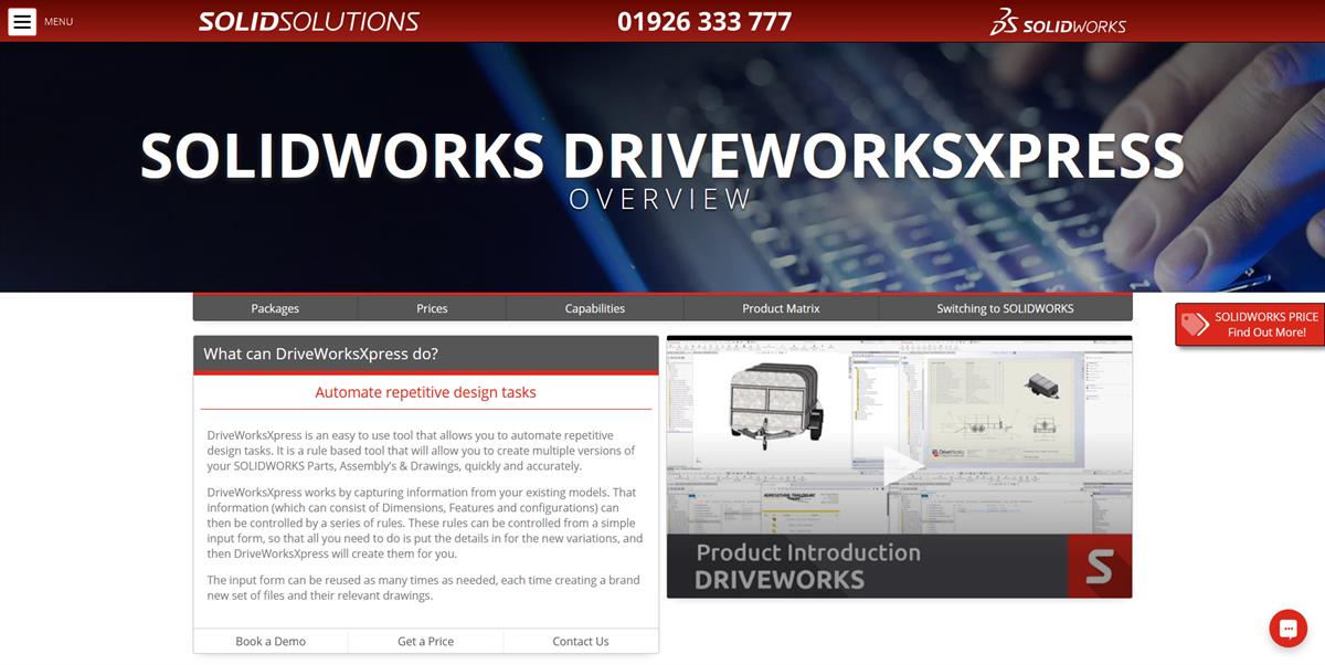 SOLIDWORKS DriveWorks Xpress Design Capabilities