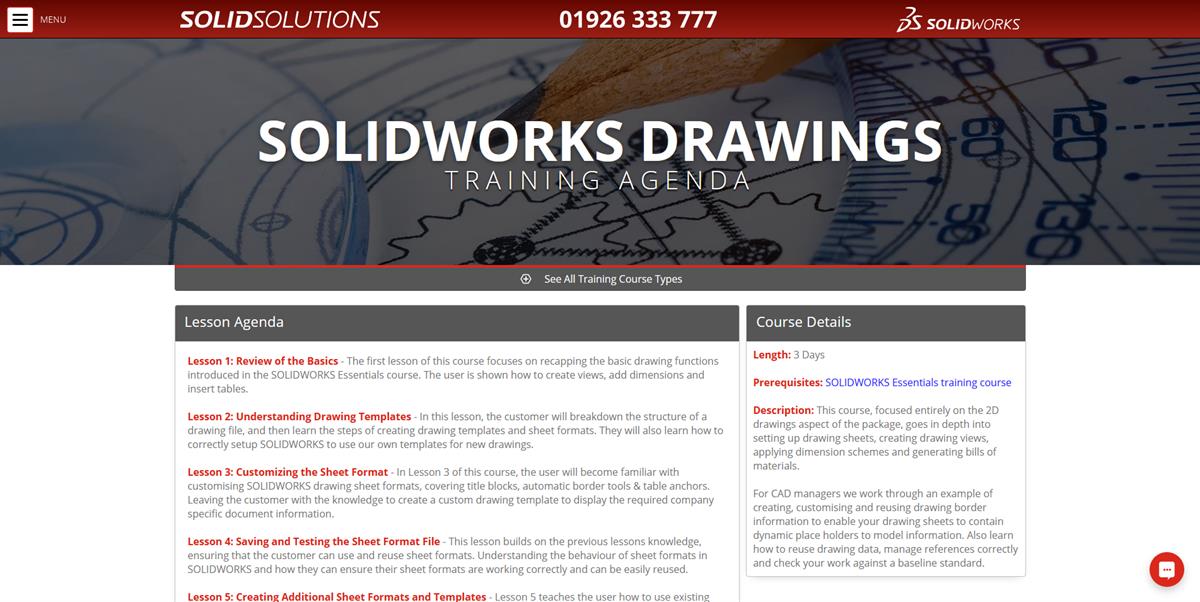 SOLIDWORKS 3D CAD Drawings Training Course Agenda
