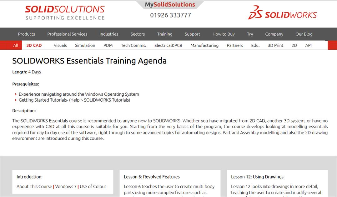 SOLIDWORKS Essentials Training Agenda | Solid Solutions