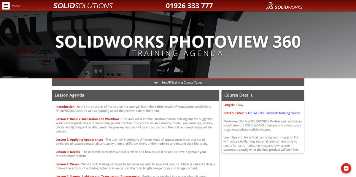 SOLIDWORKS 3D CAD PhotoView 360 Training Agenda