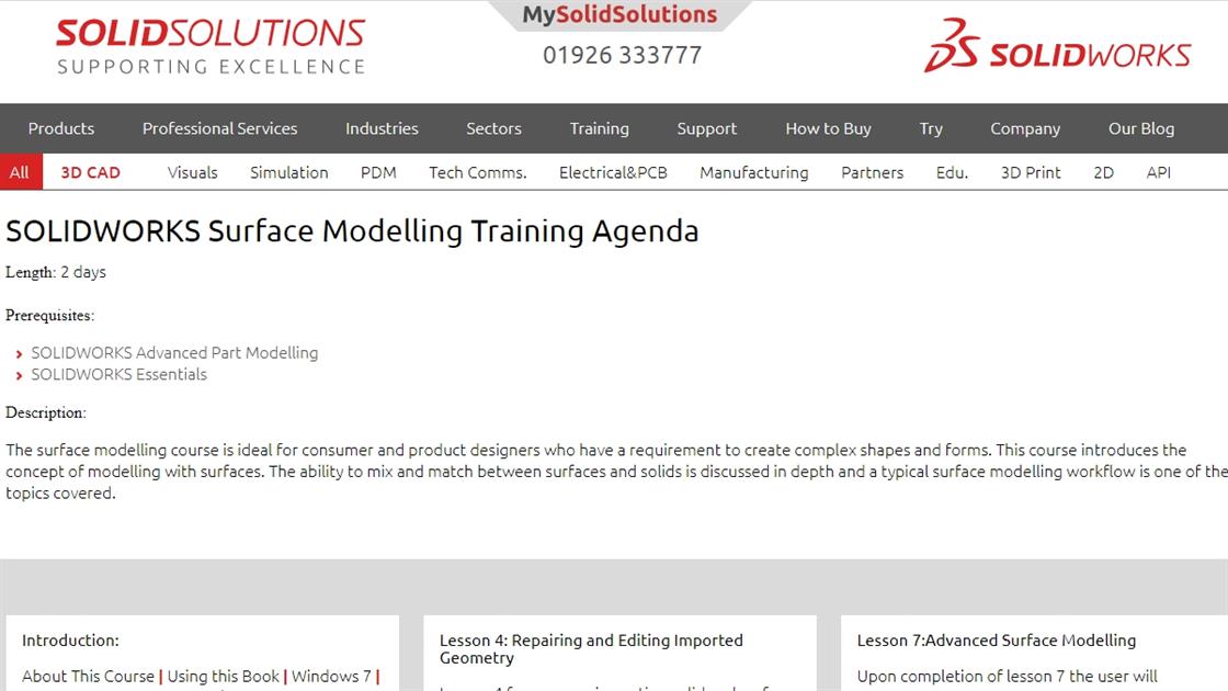 SOLIDWORKS 3D CAD Surface Modelling Training Agenda